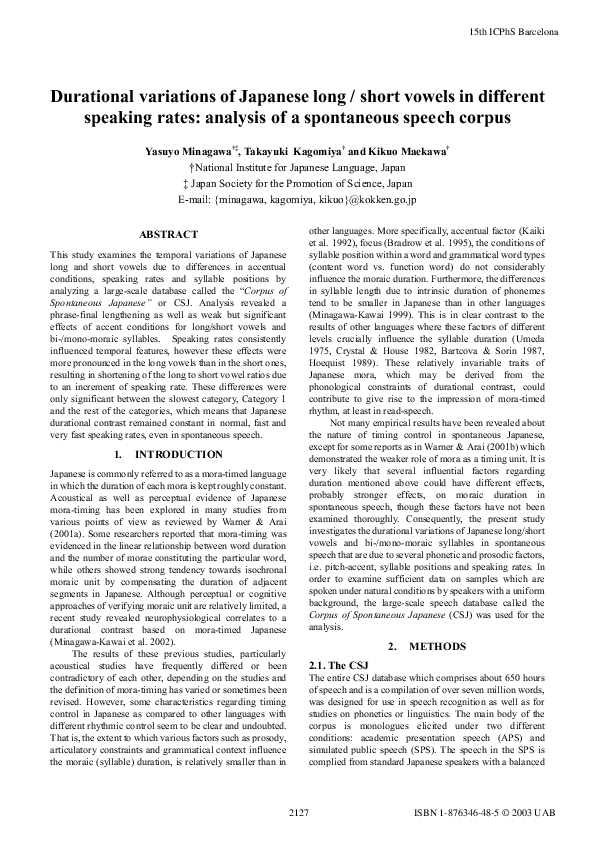 (PDF) Durational variations of Japanese lon speaking rates : analysis ...