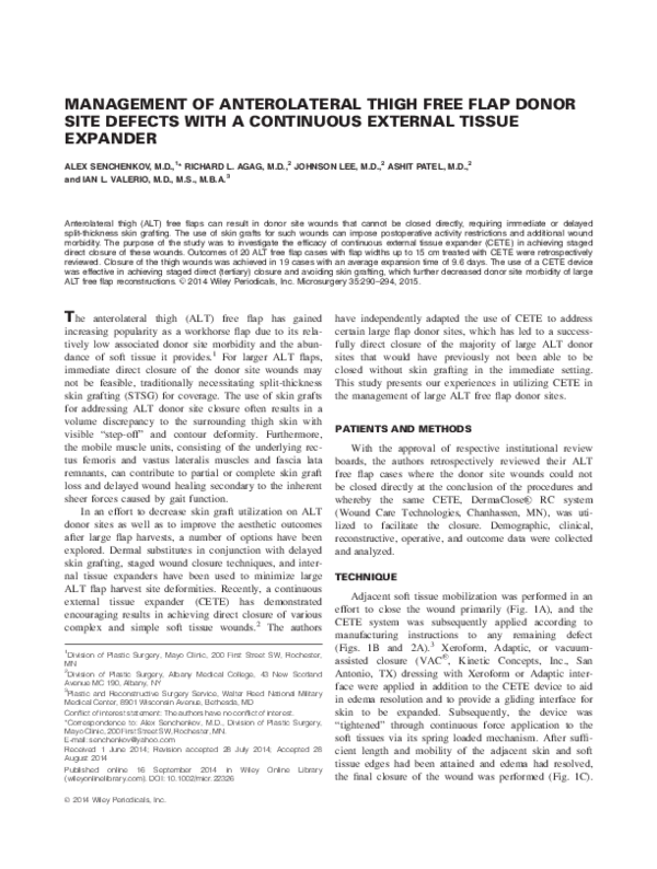 (PDF) Management of anterolateral thigh free Flap donor site defects ...