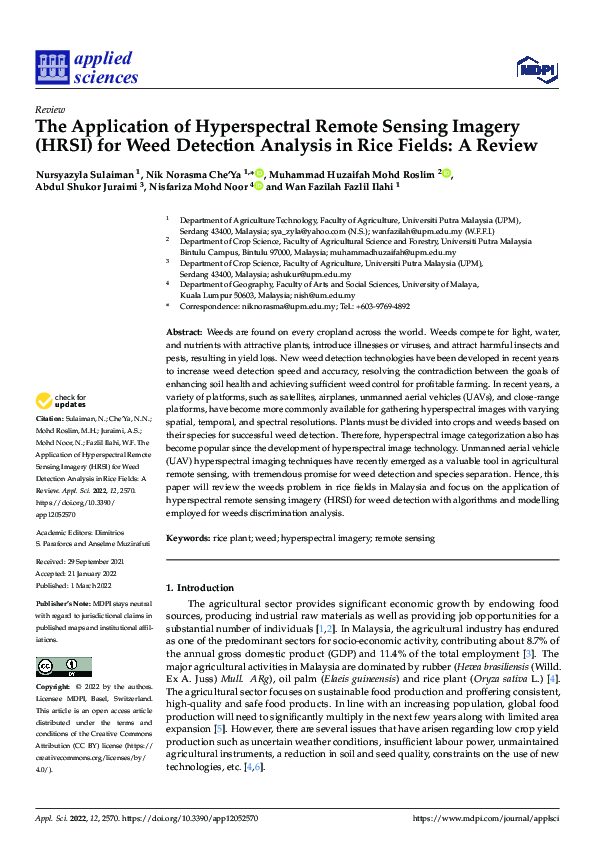 (PDF) The Application of Hyperspectral Remote Sensing Imagery (HRSI) for Weed Detection Analysis ...