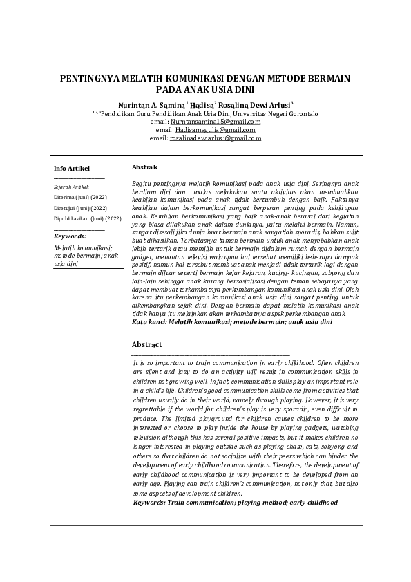 (DOC) PENTINGNYA MELATIH KOMUNIKASI DENGAN METODE BERMAIN PADA ANAK ...