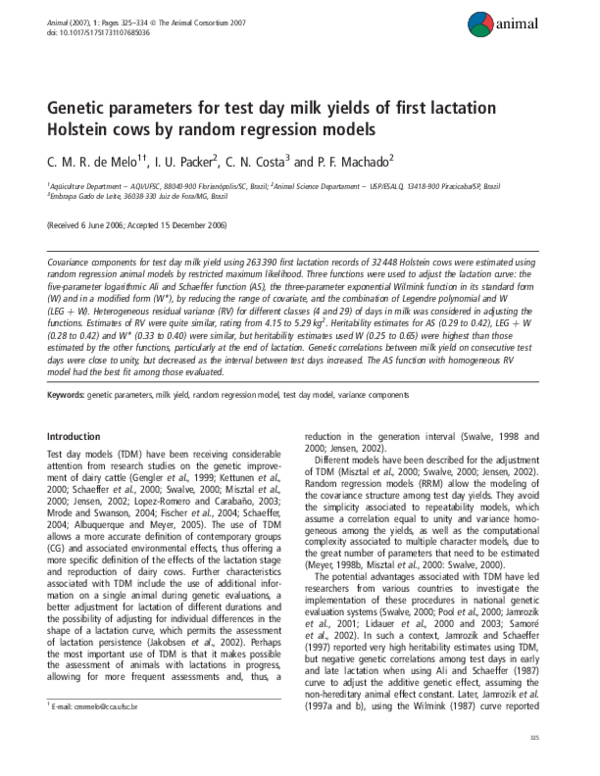 Genetic Parameters For Test Day Milk Yields Of First Lactation Holstein Cows By Random