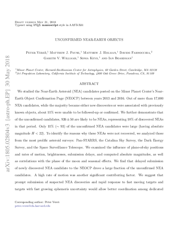 (PDF) Unconfirmed Near-Earth Objects