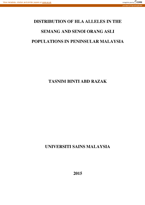 (PDF) Distribution of HLA alleles in the semang and senoi orang asli ...