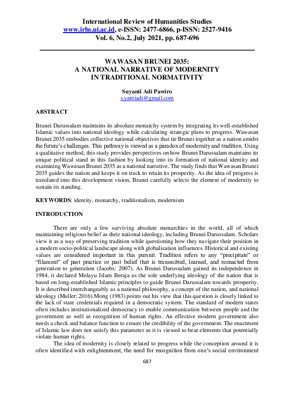 (PDF) Wawasan Brunei 2035: A National Narrative of Modernity in ...