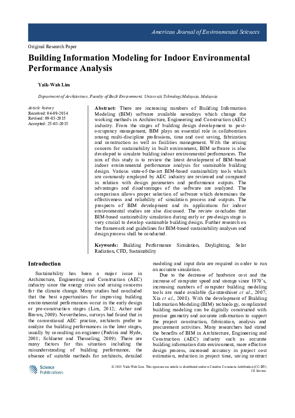 (PDF) Building Information Modeling for Indoor Environmental ...