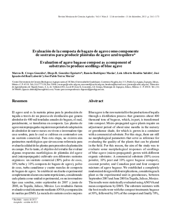(PDF) Evaluation of agave bagasse compost as a component of substrates ...