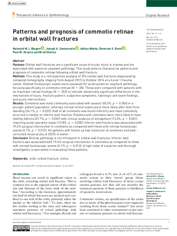 (PDF) Patterns and prognosis of commotio retinae in orbital wall fractures