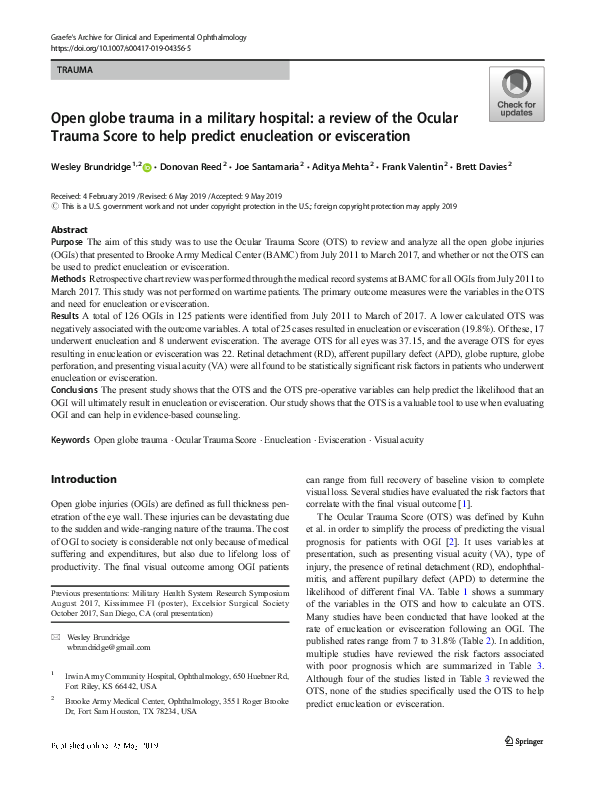 (PDF) Open globe trauma in a military hospital: a review of the Ocular ...