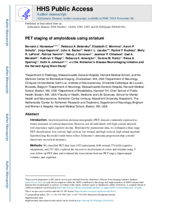(PDF) PET staging of amyloidosis using striatum