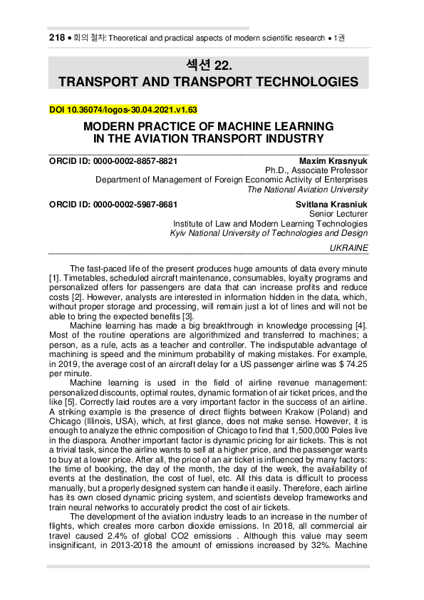 (PDF) Modern Practice of Machine Learning in the Aviation Transport ...