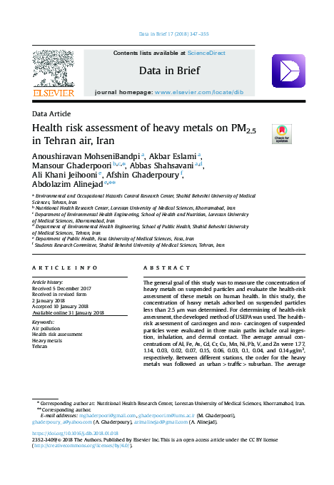 (PDF) Health risk assessment of heavy metals on PM2.5 in Tehran air, Iran