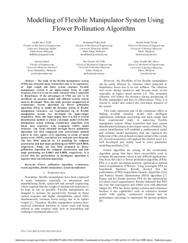 (PDF) Modelling of Flexible Manipulator System Using Flower Pollination ...