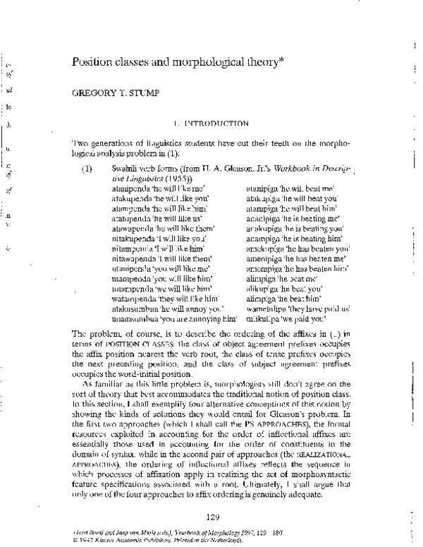 (PDF) Position classes and morphological theory