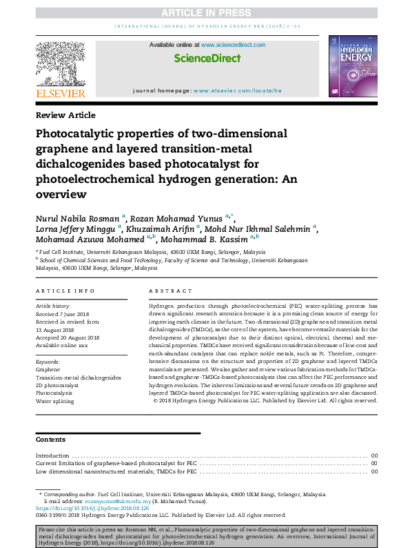 (PDF) Photocatalytic properties of two-dimensional graphene and layered transition-metal ...