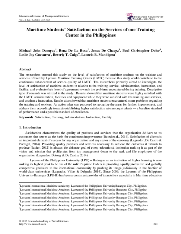 (PDF) Maritime Students' Satisfaction on the Services of one Training ...