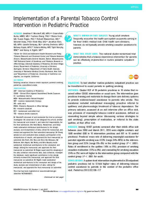 (PDF) Implementation of a Parental Tobacco Control Intervention in ...