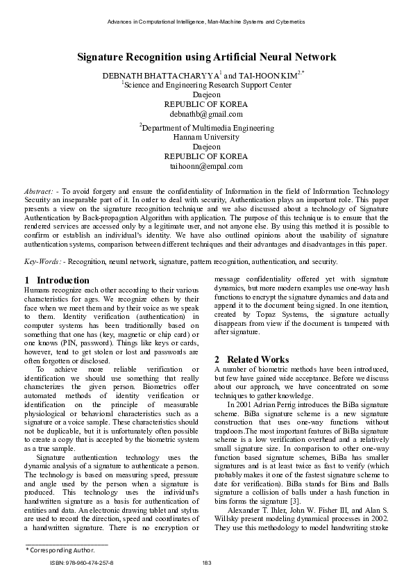 (PDF) Signature recognition using artificial neural network (PDF) Signature recognition using artificial neural network