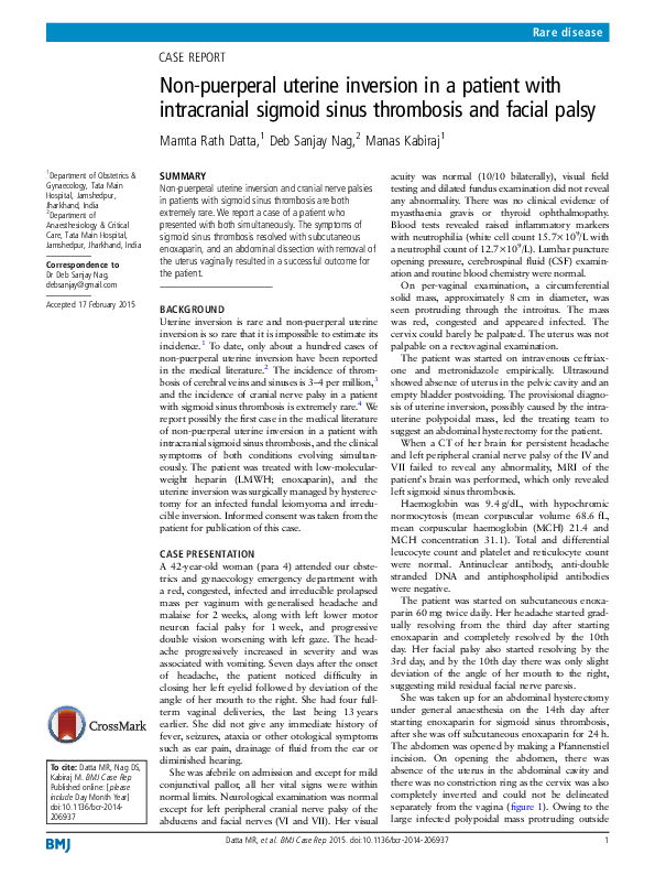 (PDF) Non-puerperal uterine inversion in a patient with intracranial ...