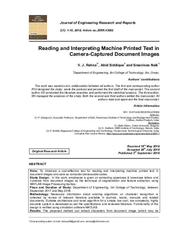(PDF) Reading and Interpreting Machine Printed Text in Camera-Captured ...