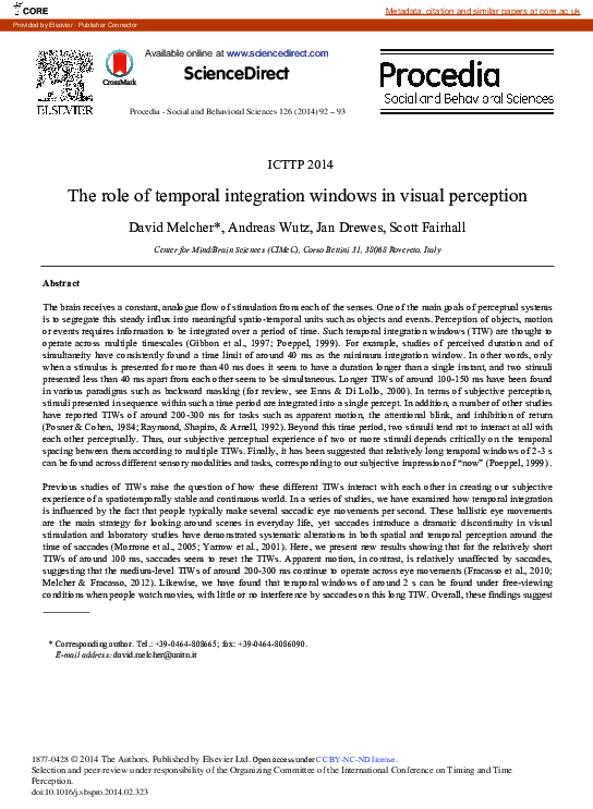 (PDF) The Role of Temporal Integration Windows in Visual Perception