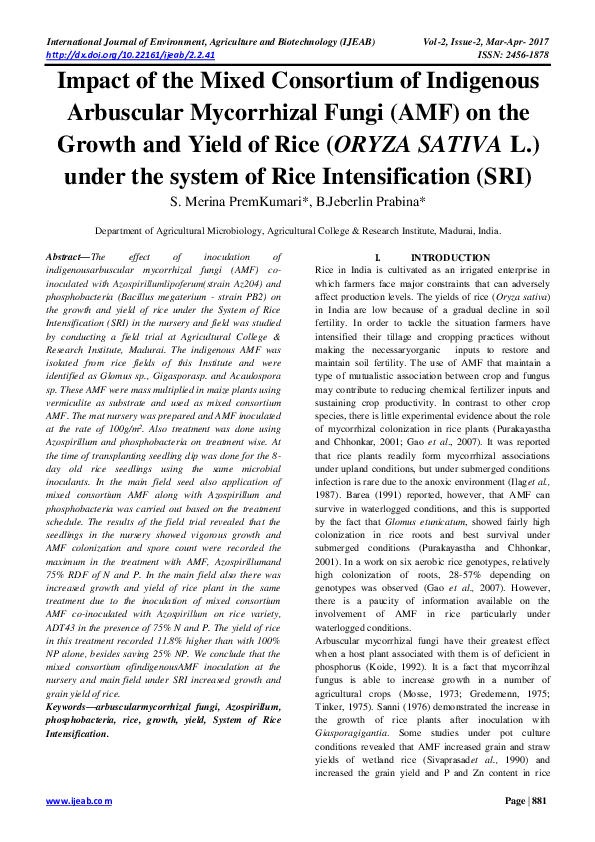 (PDF) Impact of the Mixed Consortium of Indigenous Arbuscular Mycorrhizal Fungi (AMF) on the ...
