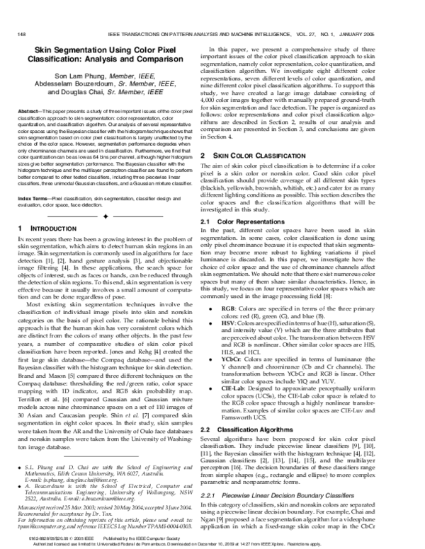 Pdf Skin Segmentation Using Color Pixel Classification Analysis And 