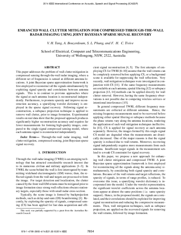 Pdf Enhanced Wall Clutter Mitigation For Compressed Through The Wall Radar Imaging Using Joint