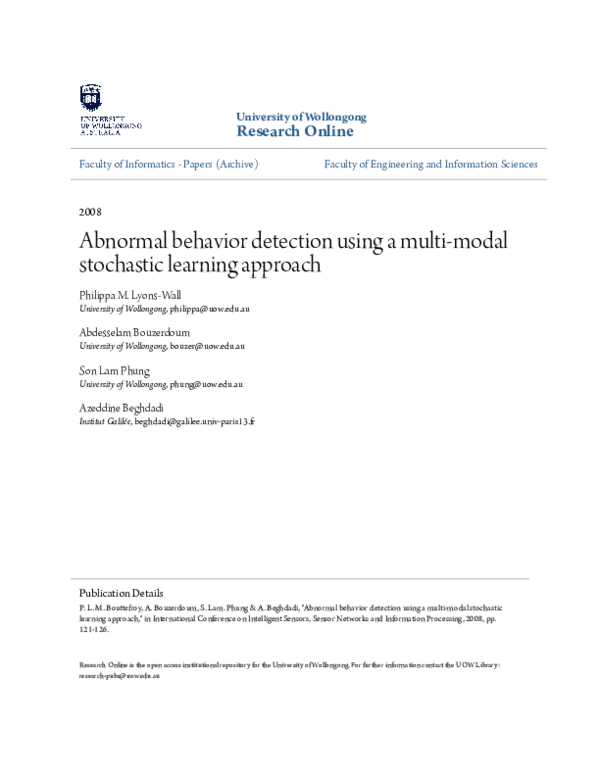 (PDF) Abnormal Behavior Detection using a multi-modal stochastic ...