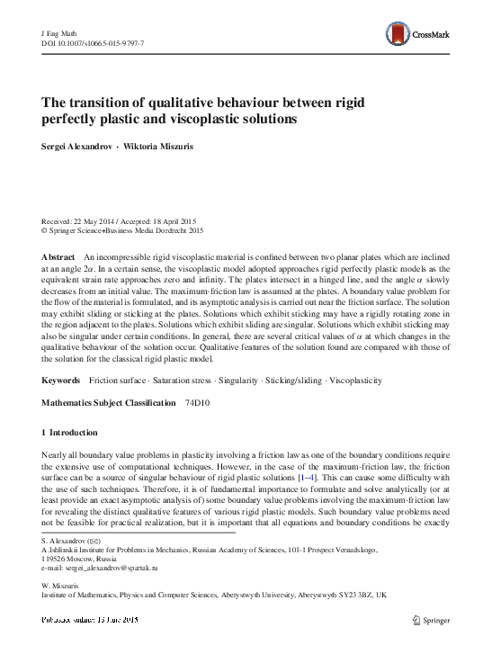 (PDF) The transition of qualitative behaviour between rigid perfectly ...