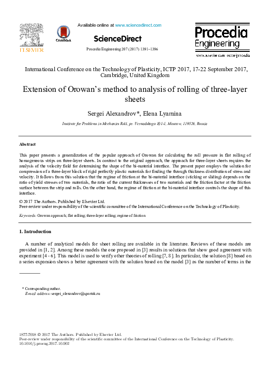 (PDF) Extension of Orowan’s method to analysis of rolling of three ...