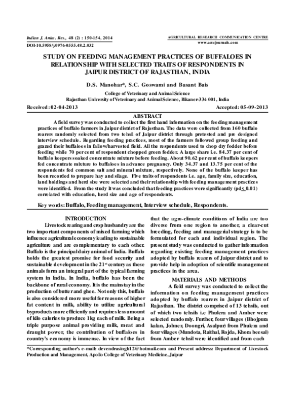 (PDF) Study on feeding management practices of buffaloes in ...