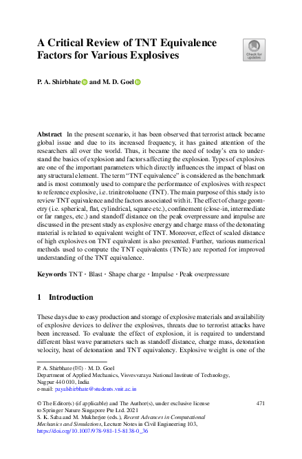 (PDF) A Critical Review of TNT Equivalence Factors for Various Explosives