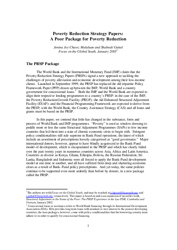(PDF) Poverty Reduction Strategy Papers: A Poor Package for Poverty ...