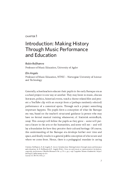 (PDF) Introduction: Making History Through Music Performance and Education