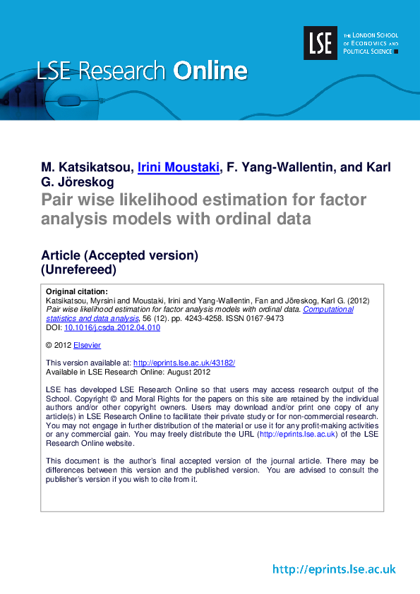 Pdf Pairwise Likelihood Estimation For Factor Analysis Models With Ordinal Data