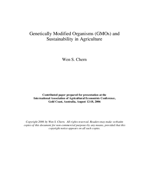 (PDF) Genetically Modified Organisms (GMOs) and Sustainability in ...