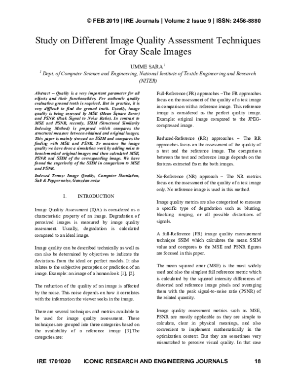 (PDF) Study On Different Image Quality Assessment Techniques For Gray ...