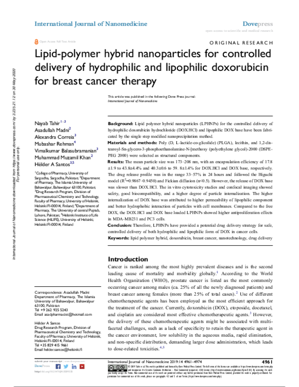 (PDF) Lipid-polymer hybrid nanoparticles for controlled delivery of ...