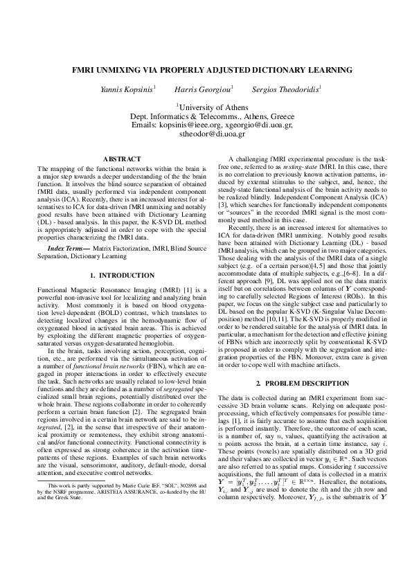 (PDF) Fmri Unmixing Via Properly Adjusted Dictionary Learning