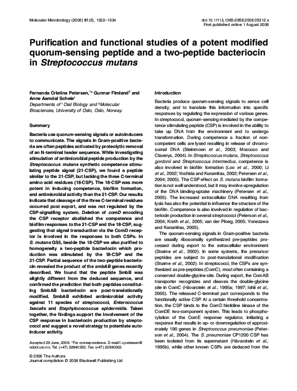 (PDF) Modified Peptides Enhance Bacteriocin in Streptococcus