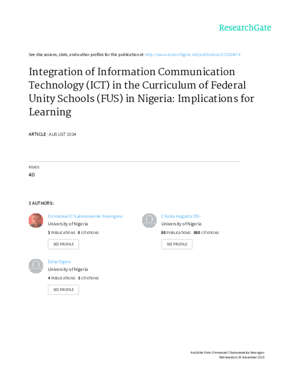 (PDF) Integration of Information Communication Technology (ICT) in the ...