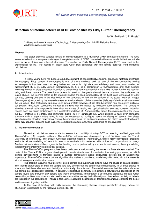 Pdf Detection Of Internal Defects In Cfrp Composites By Eddy Current Thermography