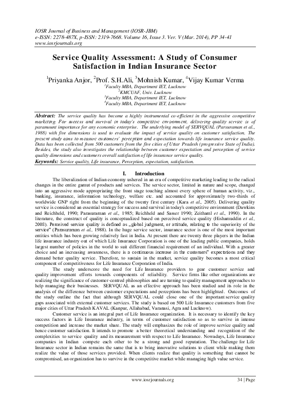 (PDF) Service Quality Assessment: A Study of Consumer Satisfaction in ...