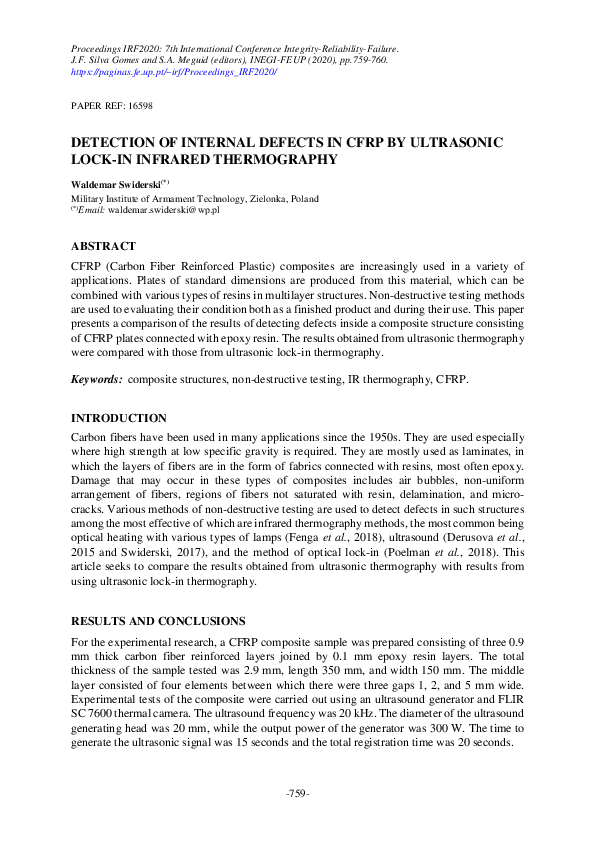 (PDF) Detection of Internal Defects in CFRP by Ultrasonic Lock-In Infrared Thermography