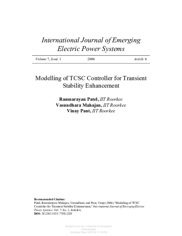 (PDF) Modelling of TCSC Controller for Transient Stability Enhancement