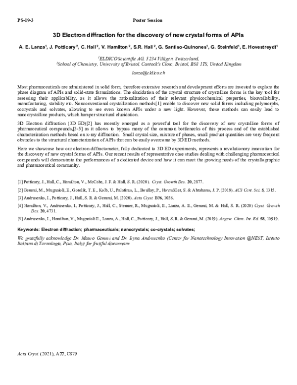 (PDF) 3D electron diffraction for the discovery of new crystal forms of APIs