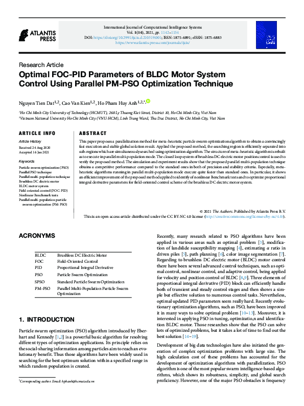 (PDF) Optimal FOC-PID Parameters of BLDC Motor System Control Using Parallel PM-PSO Optimization ...
