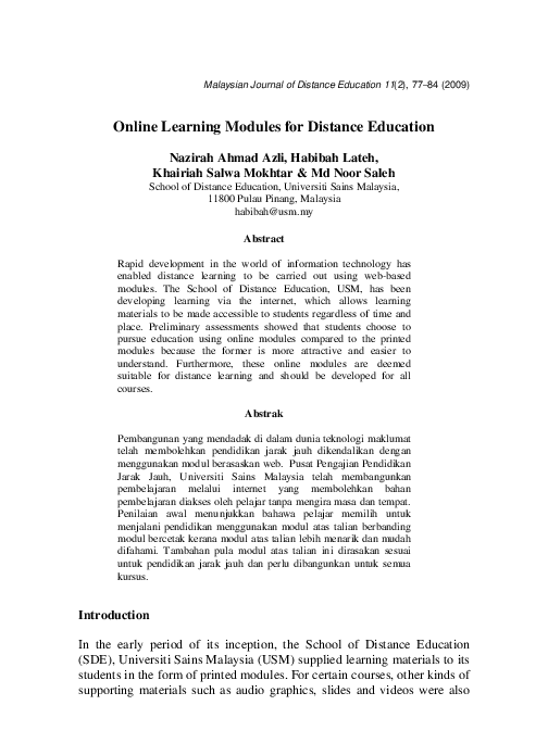 (PDF) Online Learning Modules for Distance Education