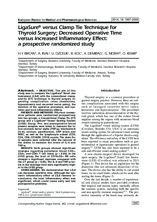 (PDF) LigaSure® versus Clamp Tie Technique for Thyroid Surgery ...