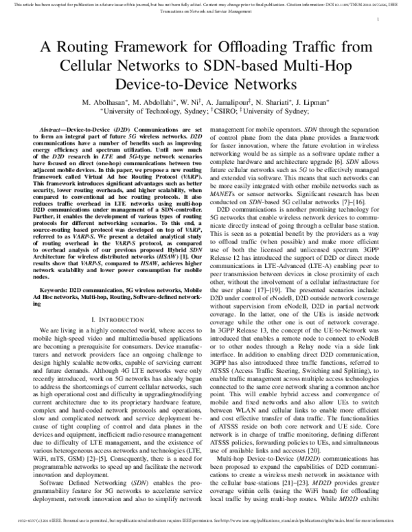 (PDF) A Routing Framework for Offloading Traffic From Cellular Networks to SDN-Based Multi-Hop ...